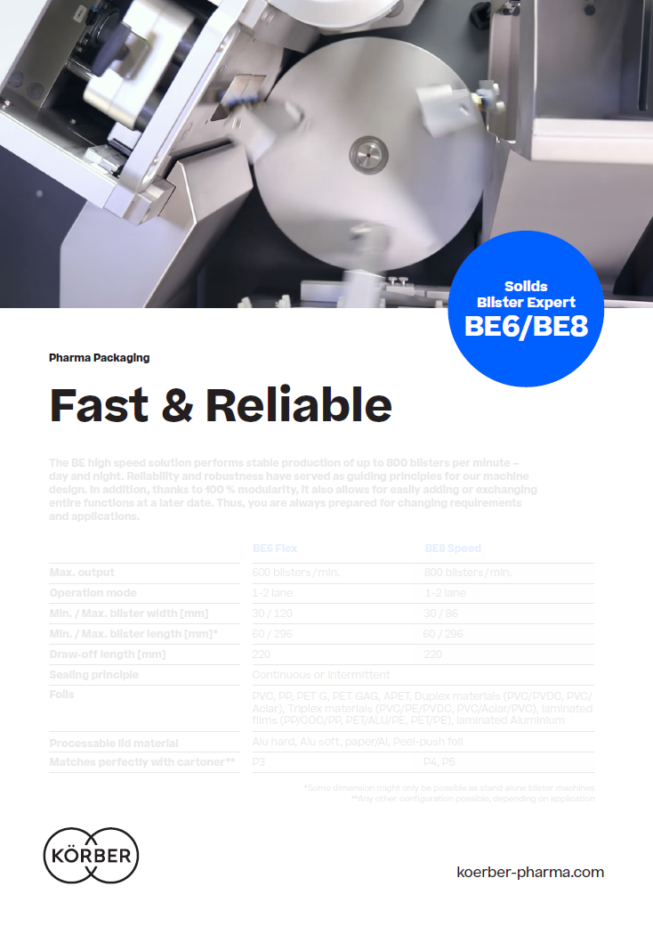 Körber Pharma Packaging Machines | Solids Blister Expert BE8