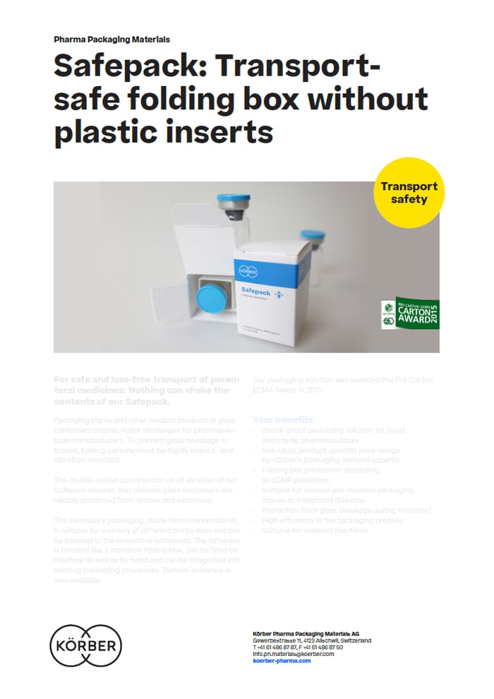 Körber | Safe Transport Pharmaceutical Folding Cartons - Safepack