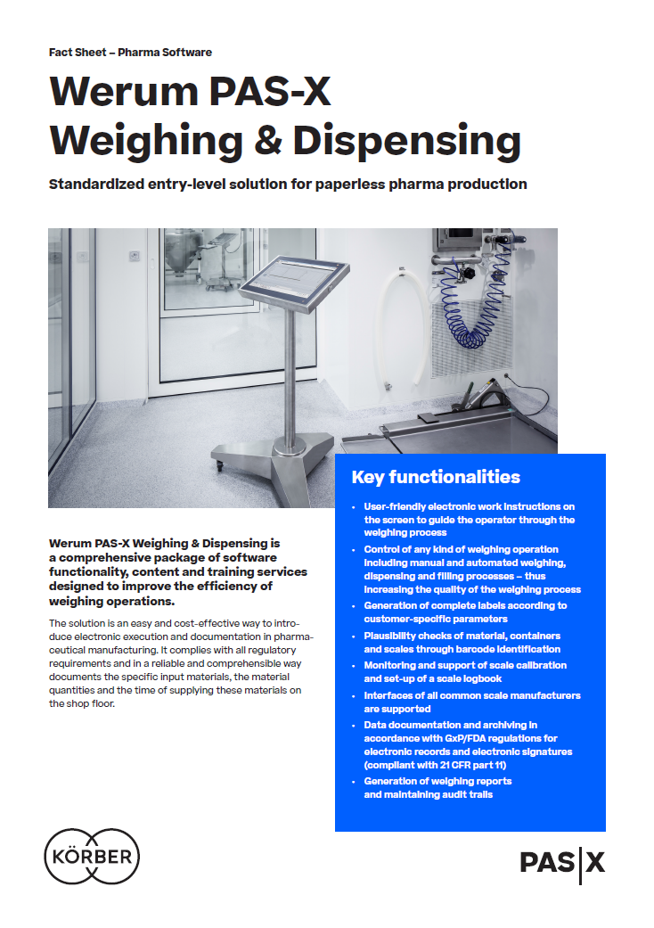 Körber Pharma | Software | PAS-X Weighing & Dispensing