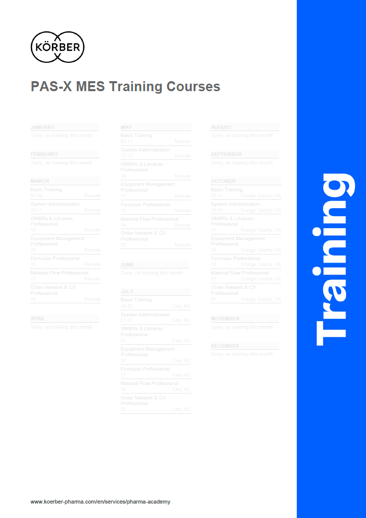 Körber Pharma | Software | PAS-X Training America